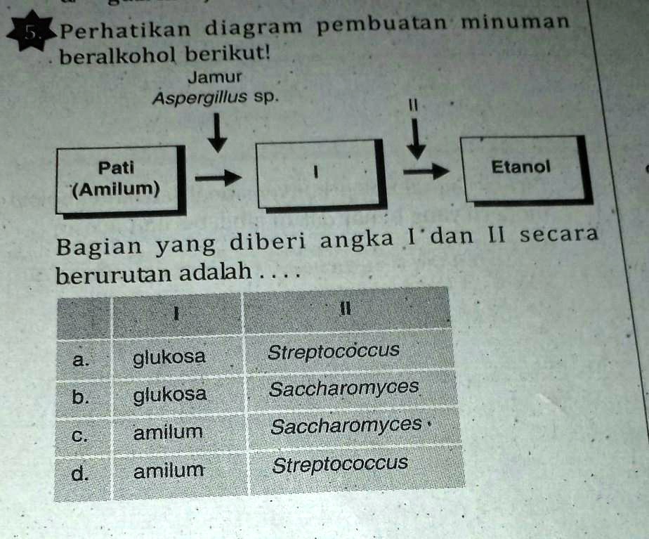 SOLVED: 5. Perhatikan diagram pembuatan minumanberalkohol berikut ...