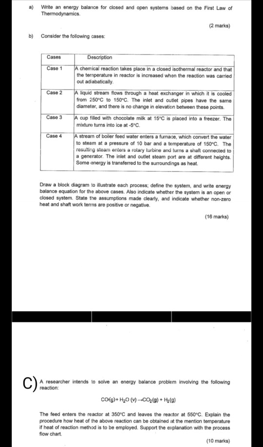 SOLVED: Thermodynamics. (2 marks) Consider the following cases: Cases Description Case 1 A ...