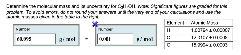SOLVED: Determine the molecular mass and its uncertainty for C3H-OH ...