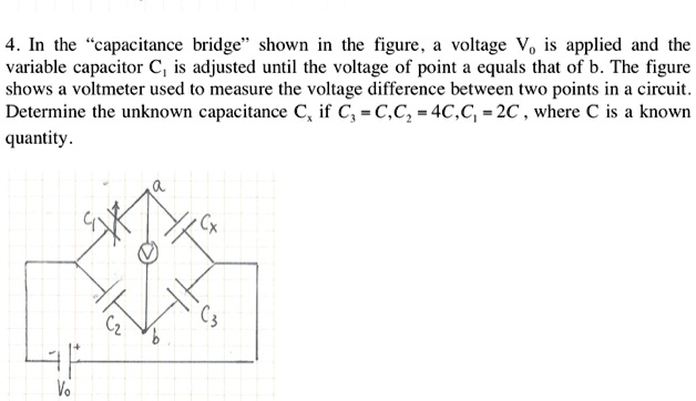 In the capacitance bridge shown in the figure, voltage Vo is applied ...
