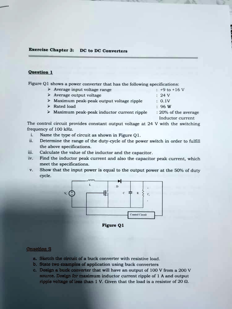 SOLVED: Exercise Chapter 3: DC to DC Converters Question 1 Figure Q1 shows a power converter ...