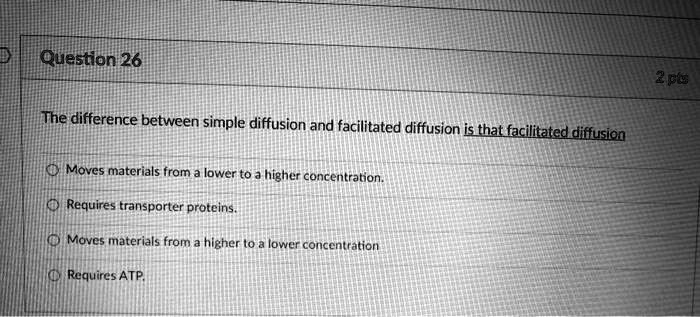 SOLVED: lquestion 26 205 The difference between simple diffusion and ... SOLVED: lquestion 26 205 The difference between simple diffusion and ...