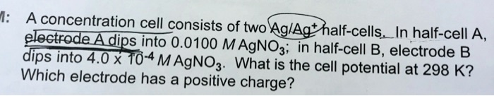 SOLVED: A concentration cell consists of two Ag/Ag half-cells. In half ...
