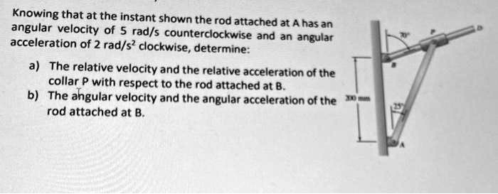 Knowing That At The Instant Shown The Rod Attached At A Has An Angular Velocity Of 5 Rad S