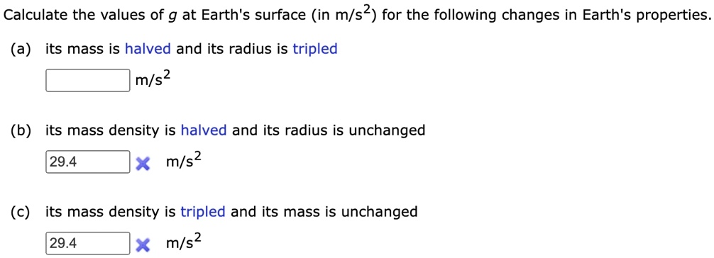 SOLVED: Please refer to picture. Calculate the values of g at Earth's ...