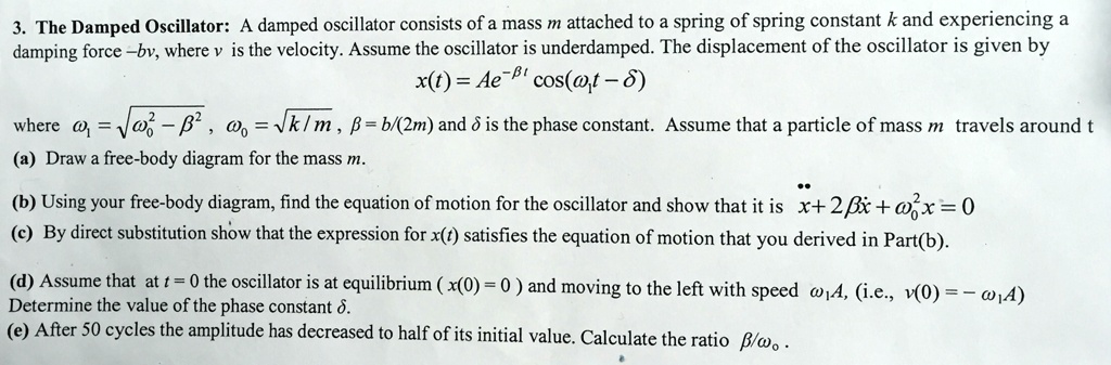 SOLVED: The damped oscillator question! 3. The Damped Oscillator: A damped oscillator consists ...