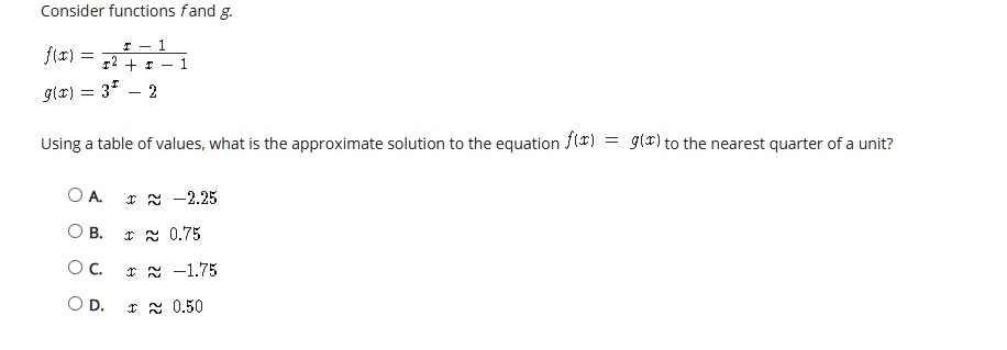 consider functions fand g ftx i 02 gc 3 2 using table of values what is the approximate solution ...