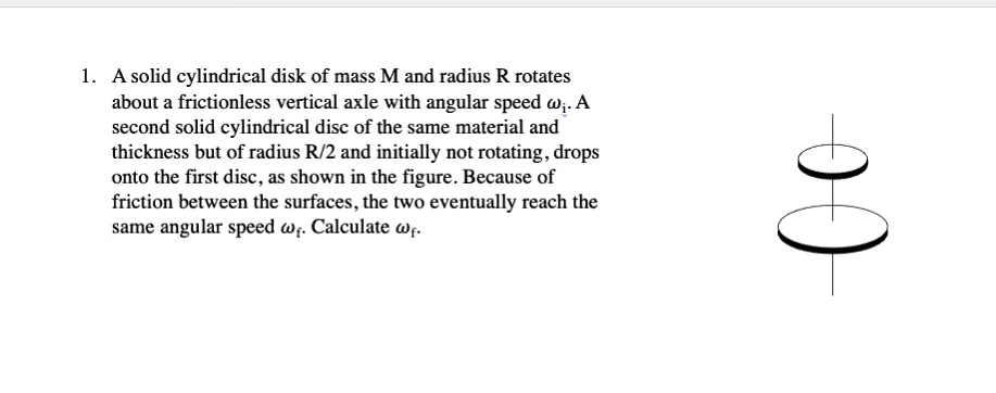 SOLVED: A solid cylindrical disk of mass M and radius R rotates about a ...