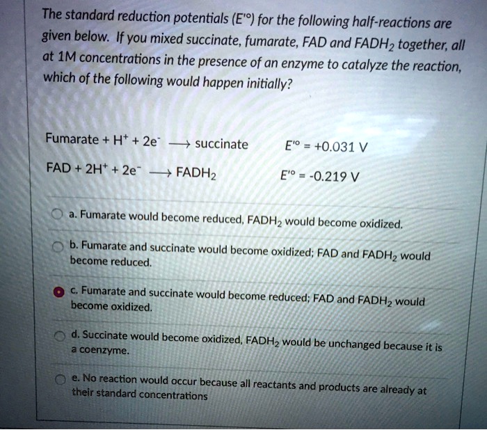SOLVED: The standard reduction potentials (E"?) for the following half ...