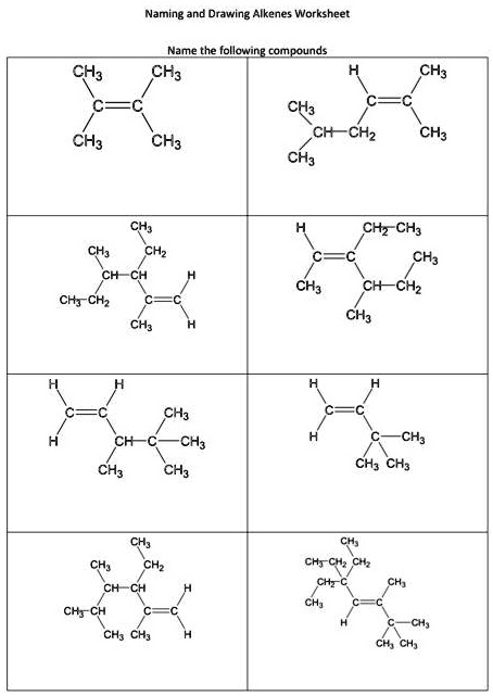 SOLVED: Text: Naming Drawing Alkenes Worksheet Name the following CH3 pounds CH2 CH3 CH CH2 CH3 ...