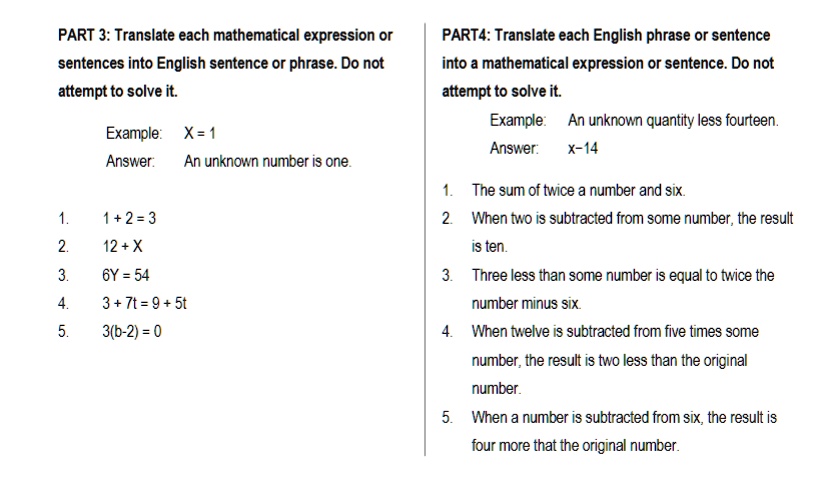 SOLVED PART 3 Translate Each Mathematical Expression Or Sentence Into 