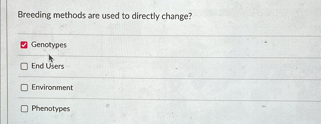 Breeding methods are used to directly change? Genotypes End Users Environment Phenotypes ...