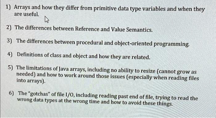 Solved 1 Arrays And How They Differ From Primitive Data Type Variables And When They Are Useful