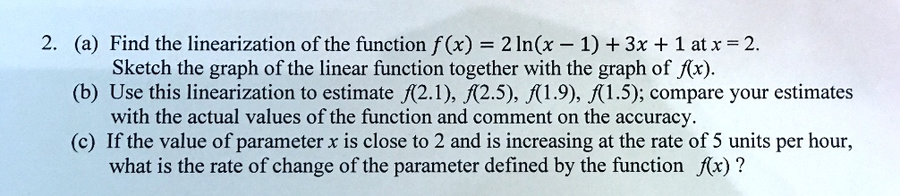 Solved 2 A Find The Linearization Of The Function F X 2 In X 1