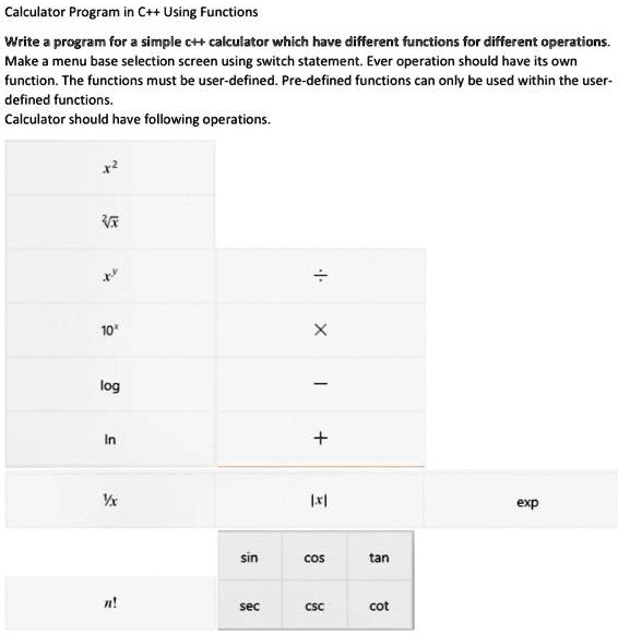 Solved Calculator Program In C Using Functions Write A Program For A Simple C Calculator 3510