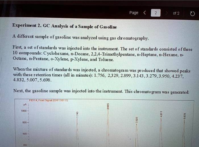 SOLVED: Page 01 2 Experinent 2. GC Analysis of a Sample of Gasoliu 4 ...