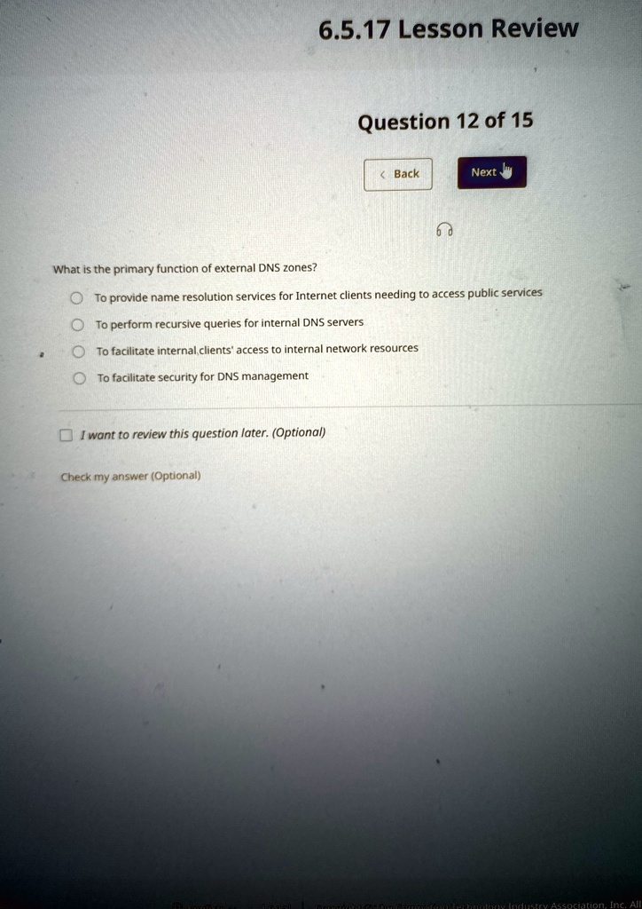 6517 lesson review question 12 of 15 what is the primary function of external dns zones to ...