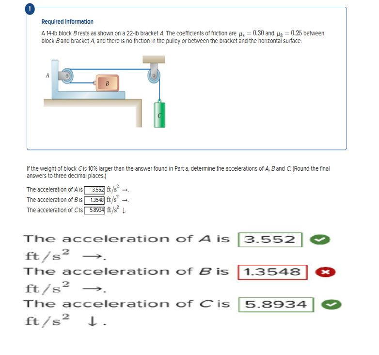 ! Required Information A 14-Ib block B rests as shown on a 22-Ib ...