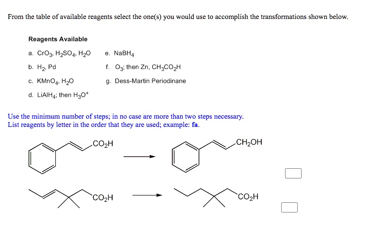 SOLVED: From the table of available reagents, select the one(s) you ...