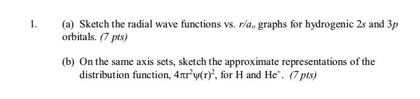 SOLVED:Sketch the radial wave functions VS. rlao graphs for hydrogenic 2s and 3p orbitals. pts ...
