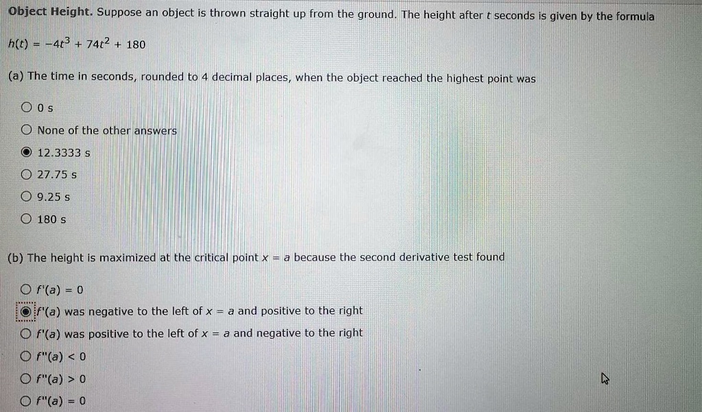 object height suppose an object is thrown straight up from the ground ...