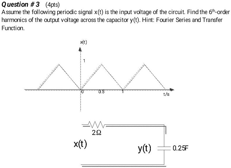 SOLVED: Question #3 (4pts): Assume the following periodic signal x(t) is the input voltage of ...