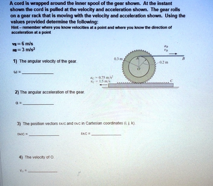 SOLVED: A cord is wrapped around the inner spool of the gear shown. At the instant shown, the ...