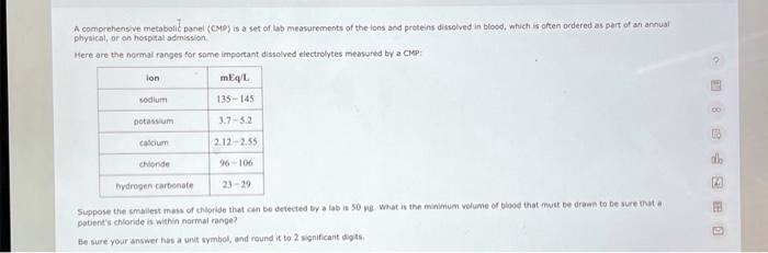 SOLVED: Please help! A comprehensive metabolic panel (CMP) is a set of ...