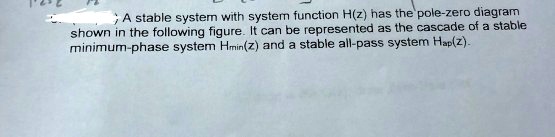 SOLVED: A stable system with system function H(z) has the pole-zero diagram shown in the ...