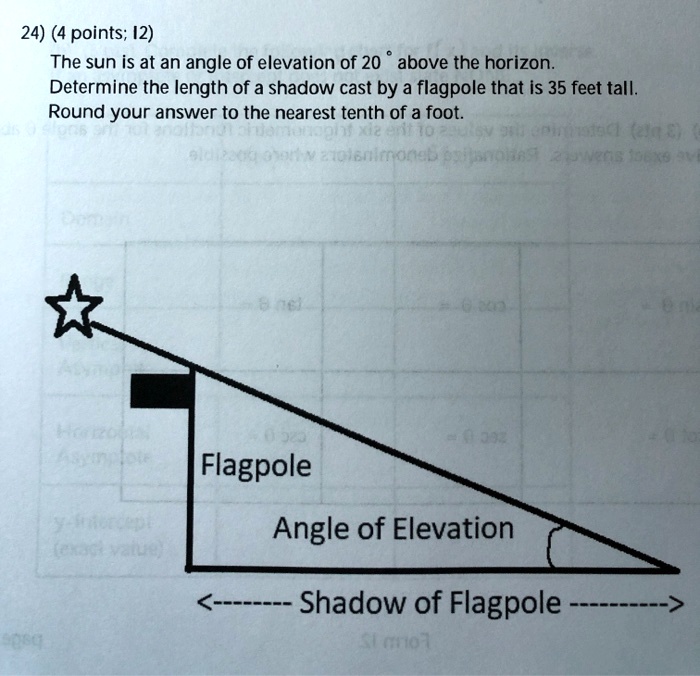 SOLVED: 24) (4 points; 12) The sun is at an angle of elevation of 20 ...