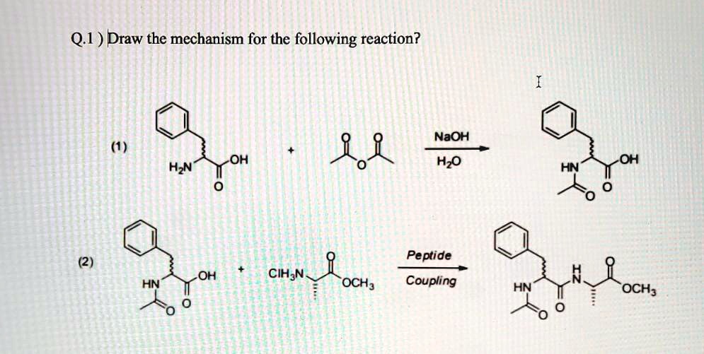 SOLVED: Q.1) Draw the mechanism for the following reaction: NaOH + H2O OH- OH- Peptide Coupling ...