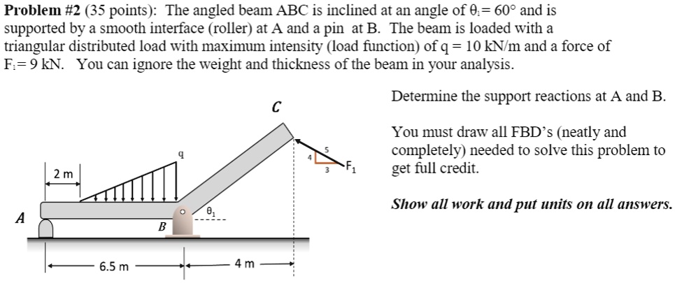 Problem #2 (35 points): The angled beam ABC is inclined at an angle of ...