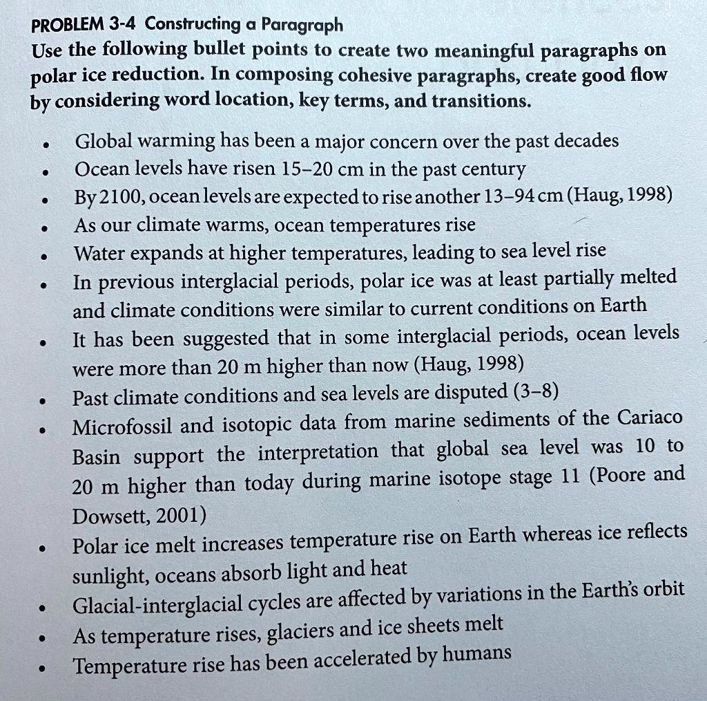 SOLVED: PROBLEM 3-4 Constructing a Paragraph Use the following bullet ...