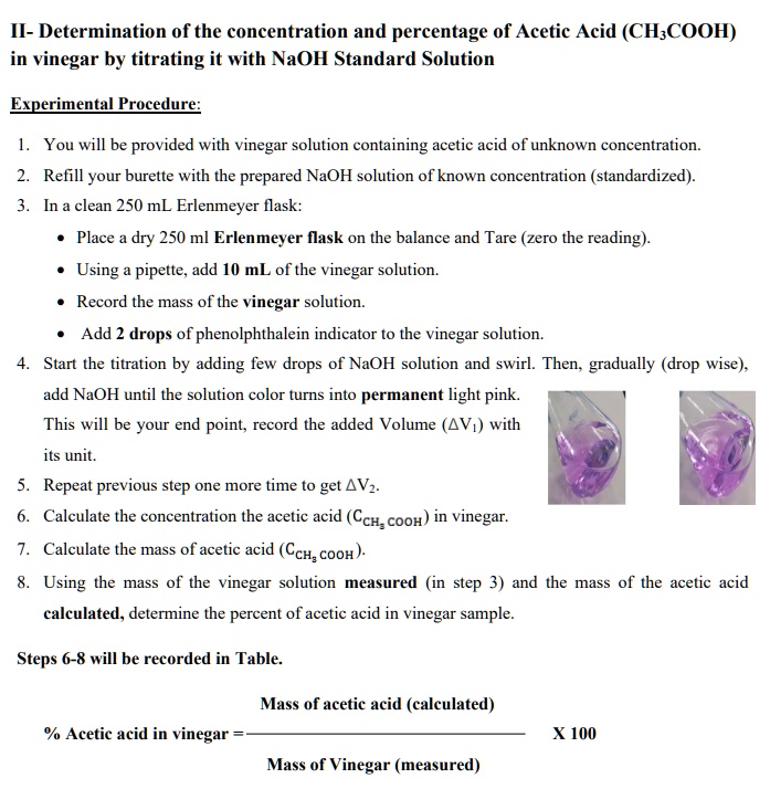 Determination of the concentration and percentage of Acetic Acid ...