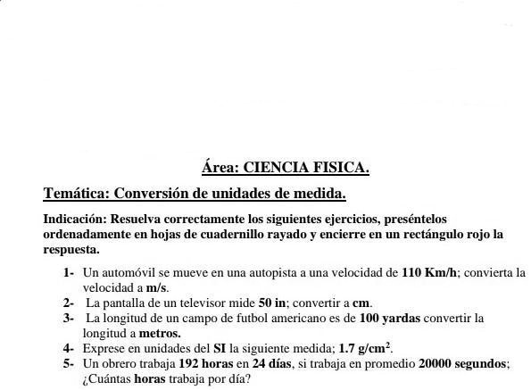 ayudenme por favor area ciencia fisica iematica conversion de unidades ...