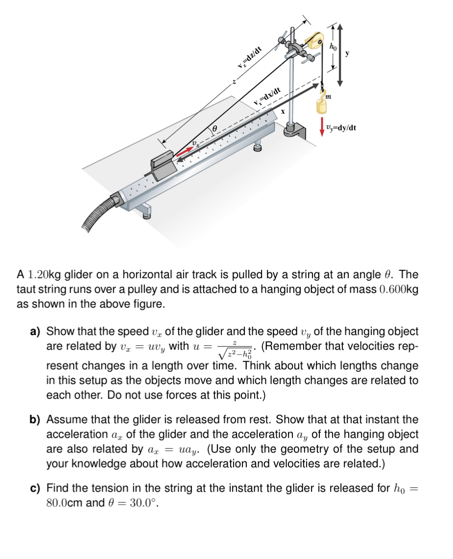 A 1.20 kg glider on a horizontal air track is pulled by a string at an ...