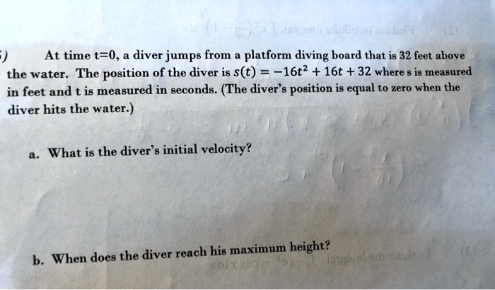 At time t=0, a diver jumps from a platform diving board that...