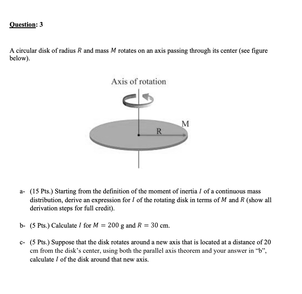 question 3 a circular disk of radius r and mass m rotates on an axis ...