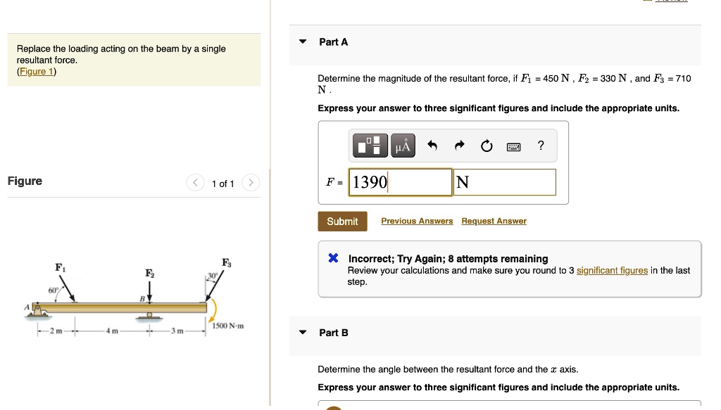 part a replace the loading acting on the beam by a single resultant force figure 1 determine the ...