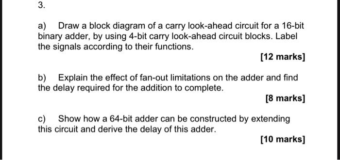 Solved A Draw A Block Diagram Of A Carry Look Ahead Circuit For A 16