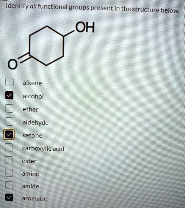 SOLVED: Identify @L functional groups presentin the structure below: OH alkene alcohol ether ...