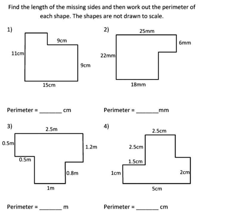 find the length of the missing sides and then work out the perimeter of ...