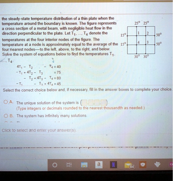 SOLVED: The steady-state temperature distribution of a thin plate when ...