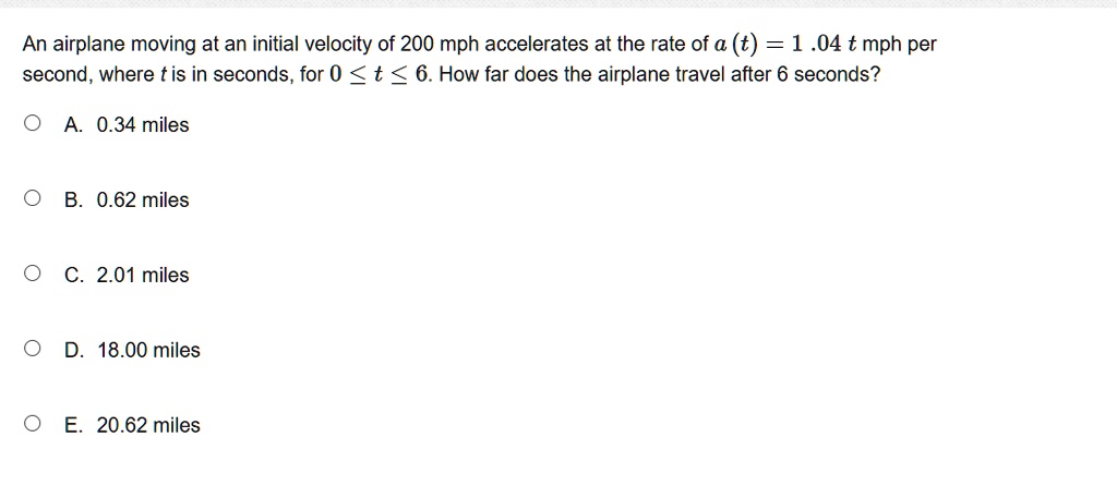 an airplane moving at an initial velocity of 200 mph accelerates at the ...
