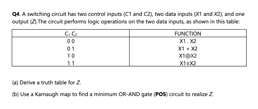 Solved Q4 A Switching Circuit Has Two Control Inputs C1 And C2 Two Data Inputs X1 And X2