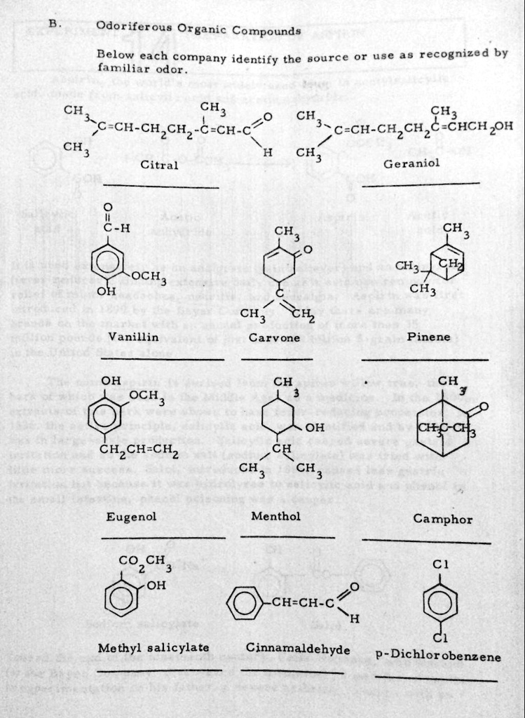 odoriferous organic compounds below each company identify the source or ...