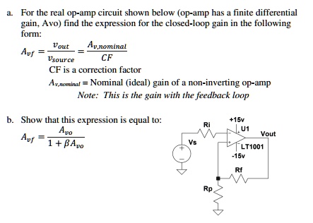SOLVED: a. For the real op-amp circuit shown below (op-amp has a finite differential gain, Avo ...