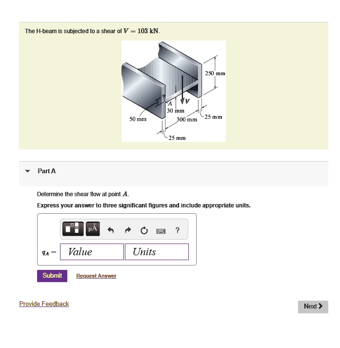 the h beam is subjected to a shear of v 103 kn part a determine the ...