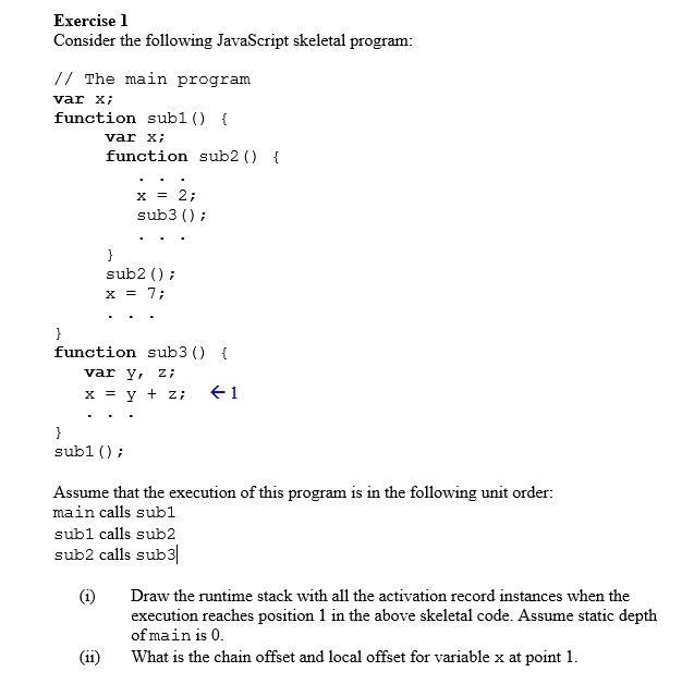 Solved Exercise 1 Consider The Following Javascript Skeletal Program The Main Program Var X