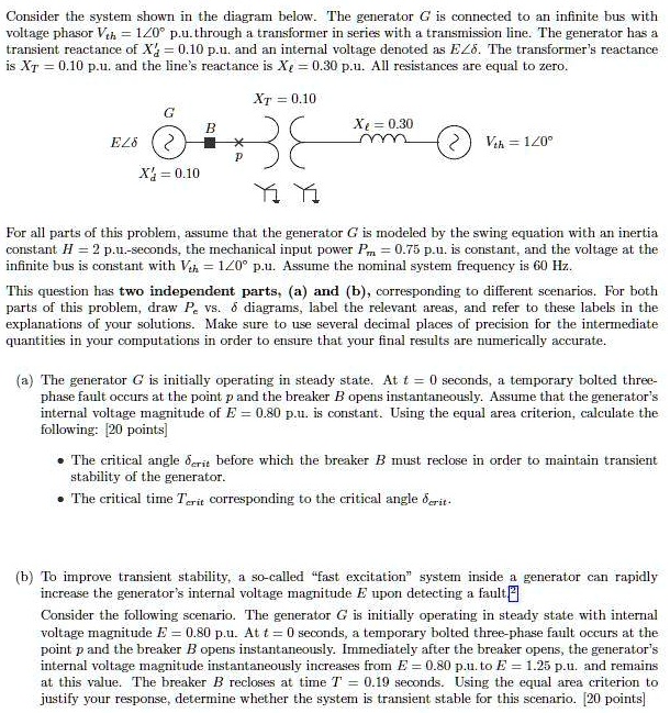 SOLVED: Consider the system shown in the diagram below. The generator G is connected to an ...